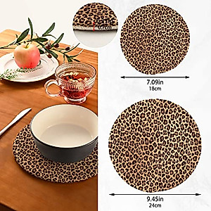 Leopard Classic Pattern Trivets Mat for Hot Dishes Pots Pans Potholders Set of 2 Pcs Round Holder Hot Pads for Table Cotton Thread Weave Resistant Kitchen Cooking