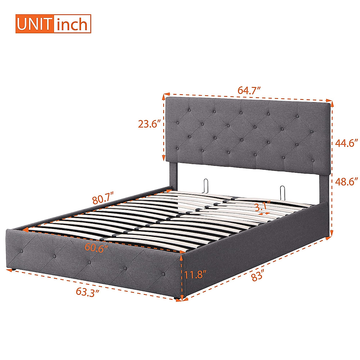 FANYHOME Queen Size Upholstered Platform Bed Frame with Storage, Queen Bed Frame with Gas Lift Up Storage, Wooden Queen Storage Bed with Tufted Headboard and Hydraulic Storage System,Grey
