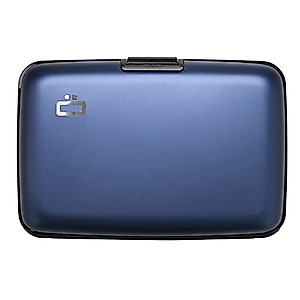ÖGON -DESIGNS- Aluminum wallet smart case RFID Blocking – The original minimalist slim card holder for men and woman - Navy Blue