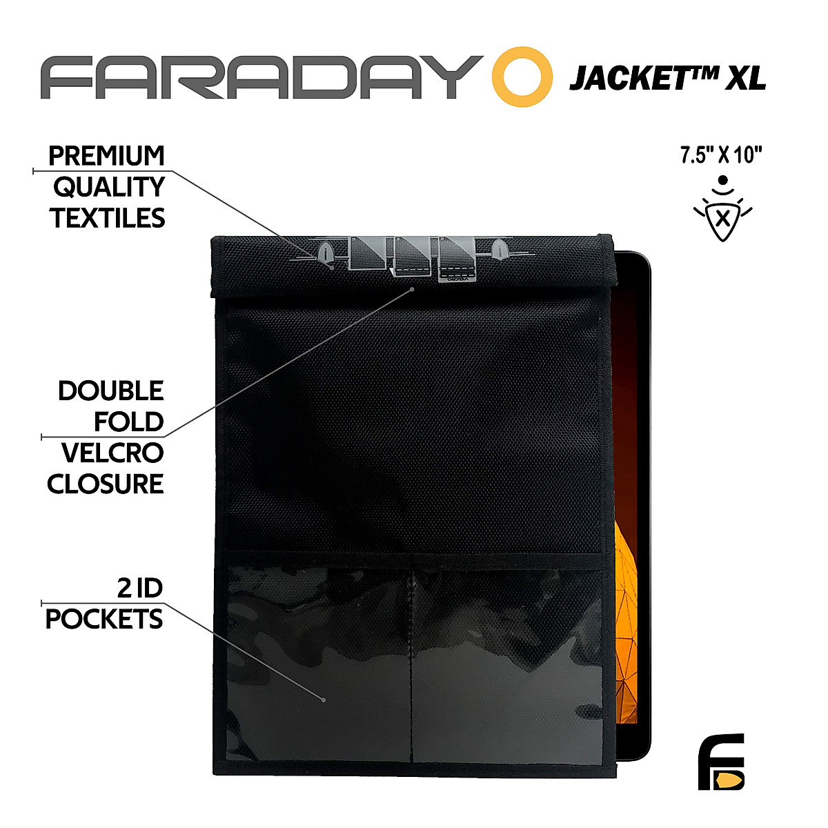 Faraday Bag XL Heavy Duty Black Canvas Kit - for Cell Phones, Tablets, Key FOBs, Passports, Credit Cards - EMP CME Signal Shielding for Law Enforcement and Military