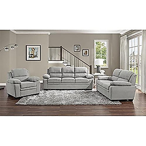 58" Gray Loveseat Sofa for Living Room, 2 Seater Modern Fabric Couch with Channel Tufted Back, Low Arm Rest Love Seat with Wood Legs for Apartment Small Space Studio Bedroom Office Studio