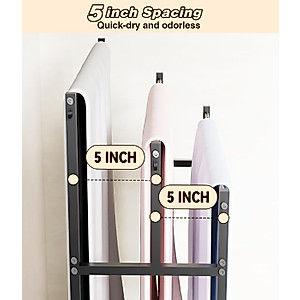 Mondazie 44” Tall Free Standing Towel Racks with 6 Hooks for Bathroom, 3 Tiers Oversized Pool Bath Towels Drying Stand, Metal Blanket Ladder Holder with Storage Shelf for Bedroom Living Room, Black