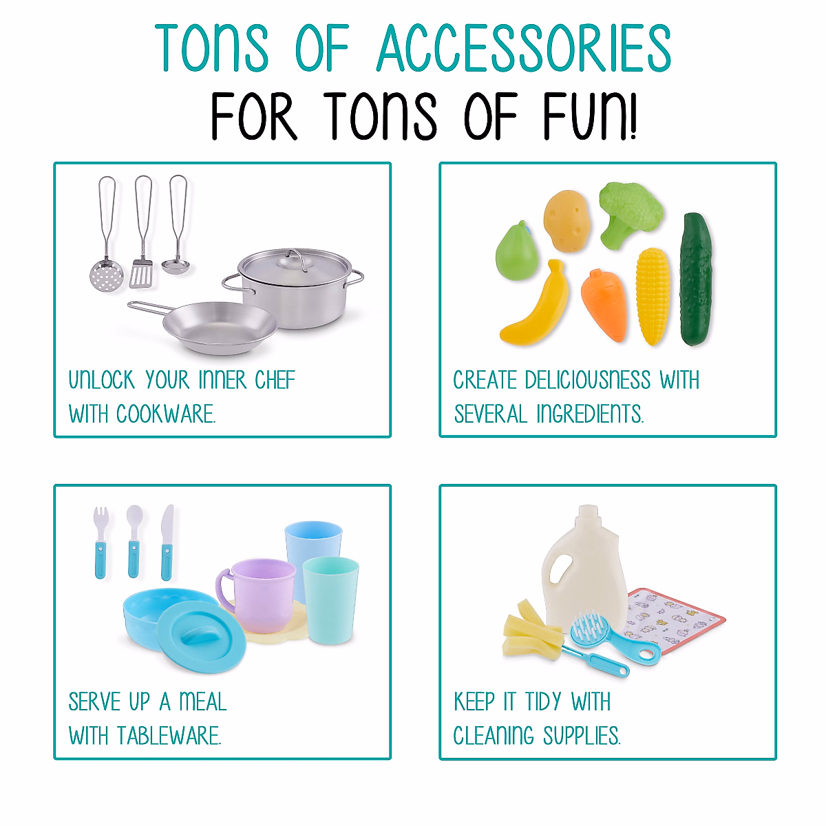 Lil' Jumbl Jumbl Kids Wooden Kitchen Set, Pretend Working Sink with Real Running Water, includes Range Hood, Microwave & Stove Top That Make Realistic Sound & Light, Full Accessory Set Included