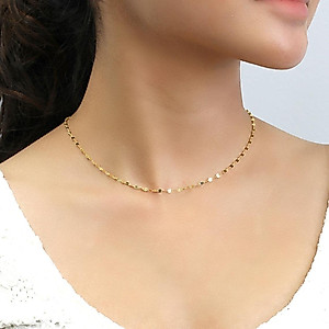 10K Solid Gold Mirror Chain Necklace, 1.8MM Dainty Yellow Gold Italian Mirror Link Chain Necklace Jewelry Gift for Women 20" (20 Inches)