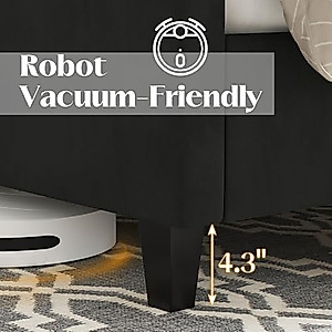 Jocisland King Upholstered Bed Frame with Tall Headboard Wingback Platform Bed Tufted Deep Button Velvet/No Box Spring Needed/Easy Assembly/Black