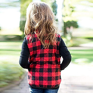 Ayalinggo Toddler Baby Girls Winter Warm Vest Clothes Buffalo Plaid Jacket Kids Puffer Quilted Gilet Coat (Red Plaid Vests, 4-5T)