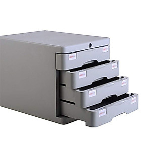 LEYT Flat File Cabinet, 4-Layer Drawer Storage Organization, with Lock/Blank Label，Suitable for Office Supplies Grey