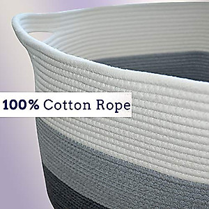 Nunus Home, Jumbo Woven Cotton Rope Basket (22"x22"x16") Blanket Basket, Blanket storage, Large Baskets for Blankets, Blanket Basket Living Room, Storage basket, Baskets for Organizing, Grey 3 shades