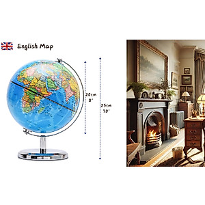 Exerz 8" World Globe Political Map - Educational Geographic Globe - Stainless Steel Arc and Base