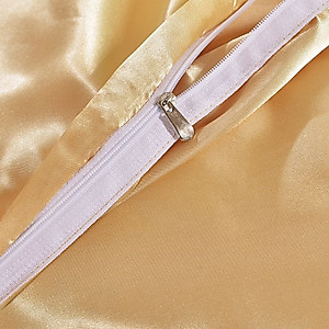 DREFEEL Hotel Quality Golden Duvet Cover Set Twin/Single Size Satin Silk Like Bedding with Hidden Zipper Ties, Soft Smooth Durable Stain Resistant Quilt/Comforter Cover Set