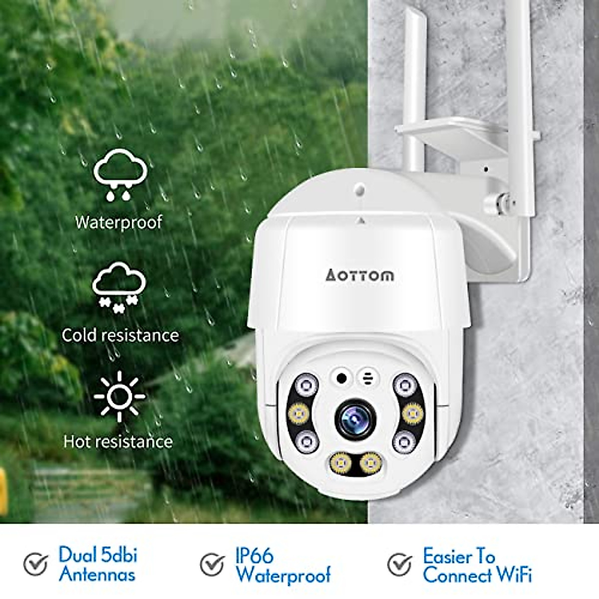 Aottom Security Camera Outdoor 2MP - 360°View Wireless WiFi Home Surveillance Camera with Pan/Tilt/Motion Dection Activity Alert/Night Vision / 2-Way Audio/Waterproof/APP/Support 128G SD Card