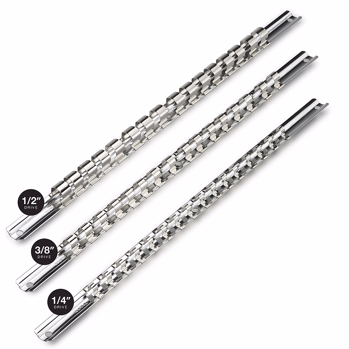 Neiko 03969A Socket Holder Rail, 3 Piece Organizer Set | 1/4, 3/8 and 1/2-Inch Drive