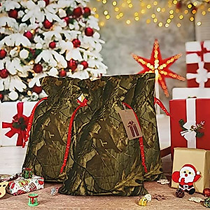 Drawstrings Christmas Gift Bags Outdoor-Hunting-Nature-Print Presents Wrapping Bags Xmas Gift Wrapping Sacks Pouches Medium