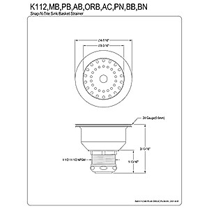 Kingston Brass K112AB Tacoma Kitchen Sink Basket Strainer, Antique Brass 4.44 x 4.44 x 3.81