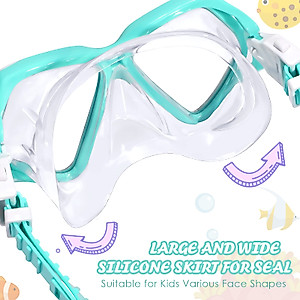 Seago Kids Swim Goggles with Nose Cover Snorkel Mask Scuba Diving Swim Mask Anti-Fog Tempered Glass, Panoramic Clear View Silicone Seal Snorkeling Gear Swimming Goggles for Kids 6-14 Boys Girls Youth