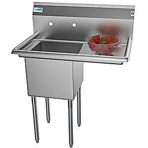 KoolMore 1 Compartment Stainless Steel Commercial Kitchen Prep & Utility Sink with Drainboard - Bowl Size 15" x 15" x 12", Silver