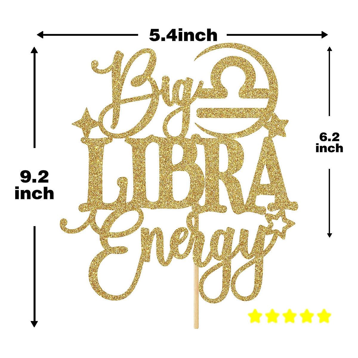 Big Libra Energy Cake Topper, Happy Birthday Libra in September/October, Libra Season, 12 Zodiac Constellation Theme Birthday Party Decoration Supplies, Gold Glitter