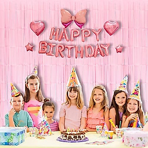 BRAVESHINE Macaron Pink Foil Fringe Curtains Tinsel Backdrop - Photo Booth Streamer Metallic Party Supplies for Girls' Pastel Birthdays Bridal Shower Bachelorette Dount Party Decorations - 2 Pcs