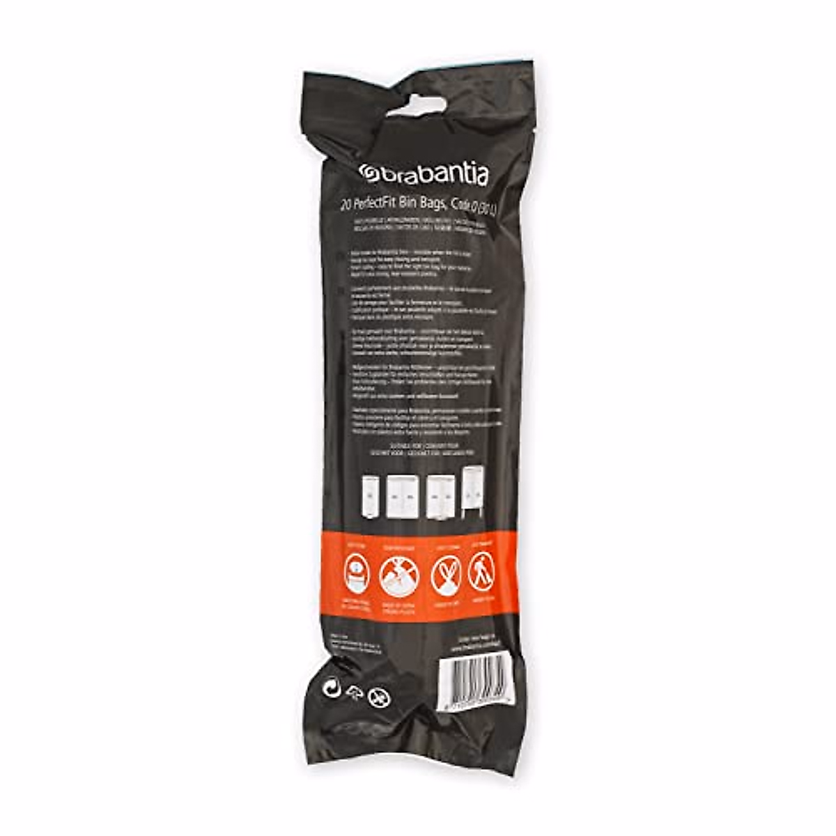Brabantia PerfectFit Trash Bags (Size O/8 Gal) Thick Plastic Trash Can Liners with Drawstring Handles (120 Bags)