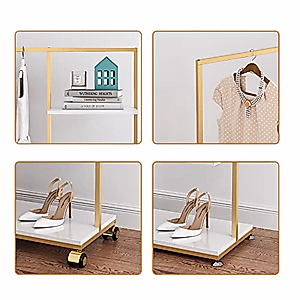 FONECHIN Metal Gold Clothing Rack for Boutique Use, Heavy Duty Garment Rack with Shelves for Retail Display (59L inches)