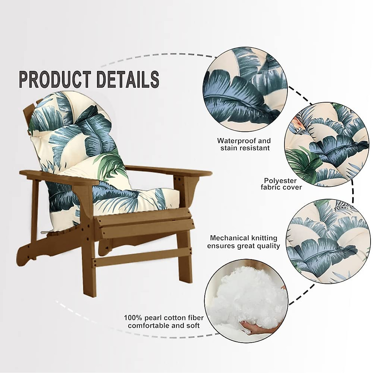 Srutirbo Rocking Chair Cushion, High Back Patio Cushions 44x19 inch, Waterproof Indoor/Outdoor Furniture Chair Cushions Pads with Straps, Seasonal All Weather Replacement (Leaf)