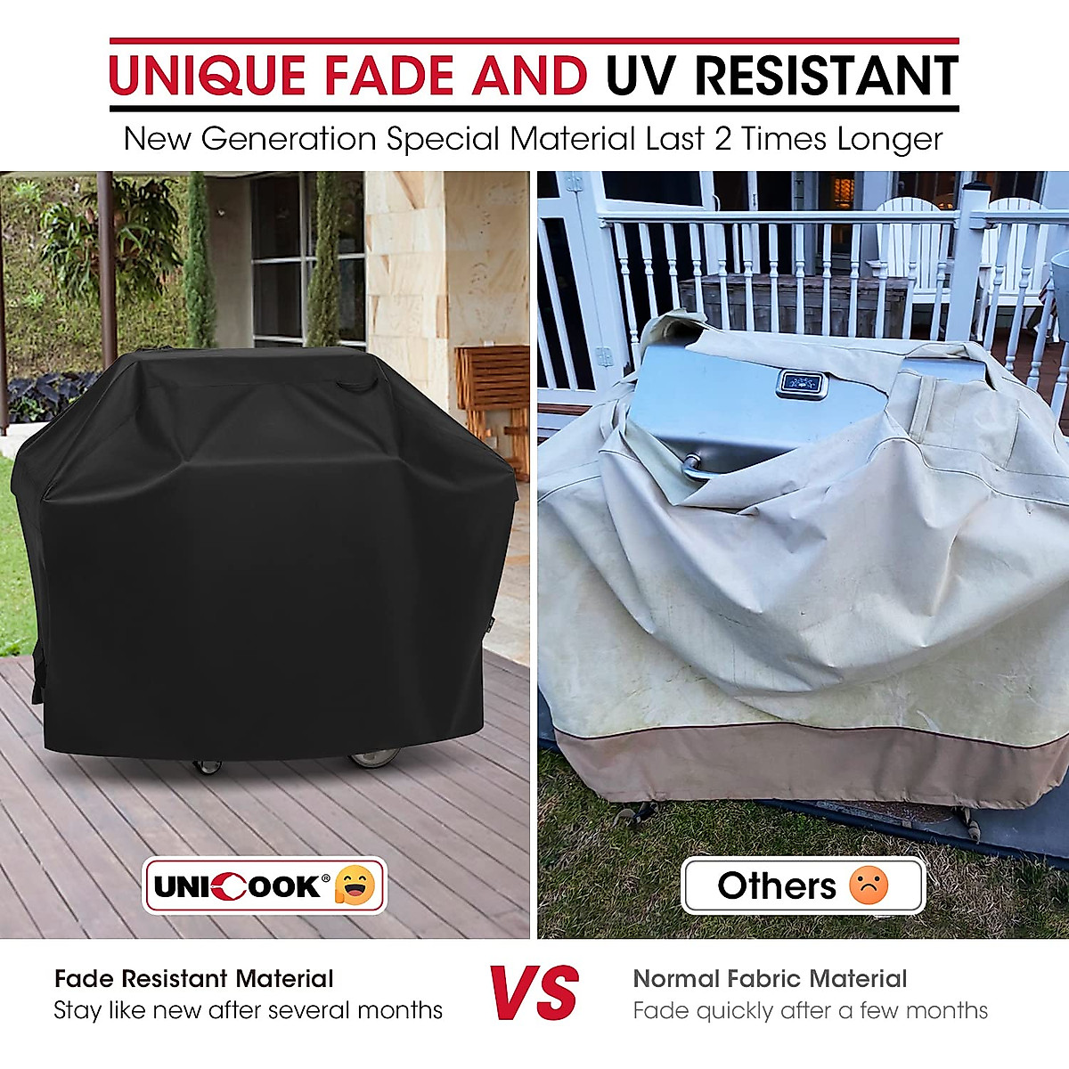 Unicook Grill Cover 55 Inch, 3-4 Burner BBQ Cover, Waterproof Vinyl Shell with Polyester Lining, No Water Leaking, No Sticking, Anti-UV, Compatible with Weber, Nexgrill, Char-Broil Grills and More