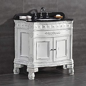 Ove Decors Islay 36 in. Bathroom Vanity and Sink Combo Carved Cabinet with Black Granite Top | Backsplash Included, 35 inches, Antique White Gold Brushed