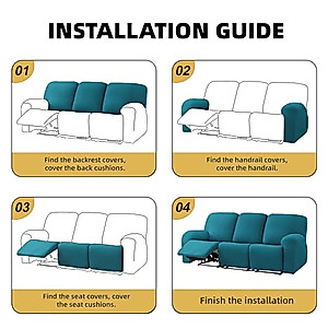 HDCAXKJ 100% Waterproof 8-Piece Recliner Couch Cover for Reclining Couch 3 Seat Super Stretch Soft Recliner Sofa Covers for 3 Cushion Couch Recliner Set Slipcovers Protector (Peacock Blue, 3 Seat)