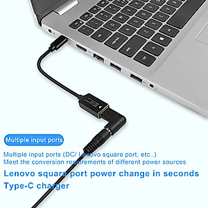 GINTOOYUN PD65W Lenovo Square Mouth to USB-C Charging Cable Lenovo Square Mouth to Type-C Charger Power Adapter Cable for Laptops,Mobile Phones,Tablets, Rechargeables,etc(7Inch)(Lenovo Square Mouth)