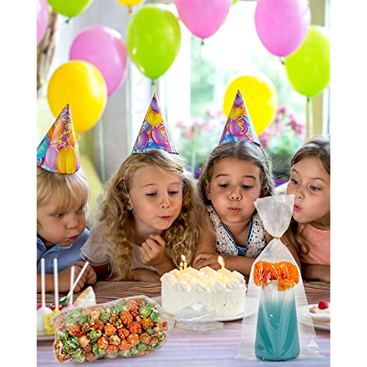 Labeol 160pcs Clear Cellophane Bags 7X14 Treat Bags with Ties Goodie Bags Clear Gift Bags for Packaging Popcorn Party Favor Cookie Candy Bakery Plastic Gift Wrap