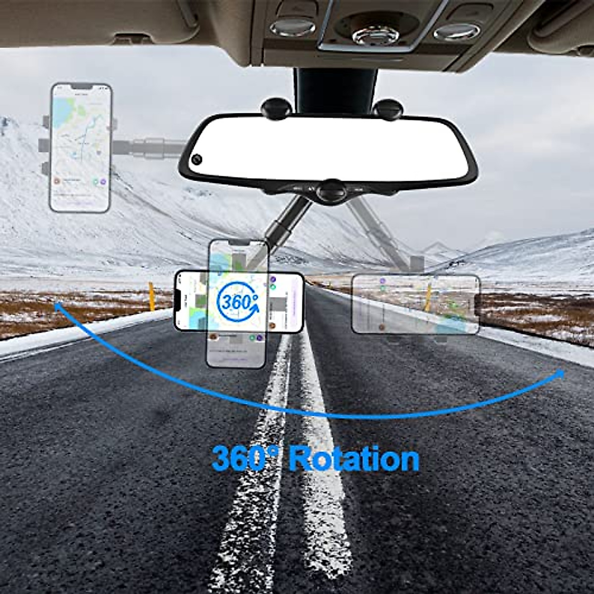 TMYIOYC Rotatable and Retractable Car Phone Holder, Multifunctional Rearview Mirror Phone Holder for Car [New Version][Universal] Rear View Mirror Phone Mount for Car Compatible with All Mobile Phones