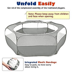 VavoPaw Small Animals Playpen, Waterproof Breathable Indoor Pet Cage Tent with Zipper Cover, Portable Outdoor Exercise Yard Fence for Kitten Hamster Bunny Squirrel Guinea Pig Hedgehog, Gray