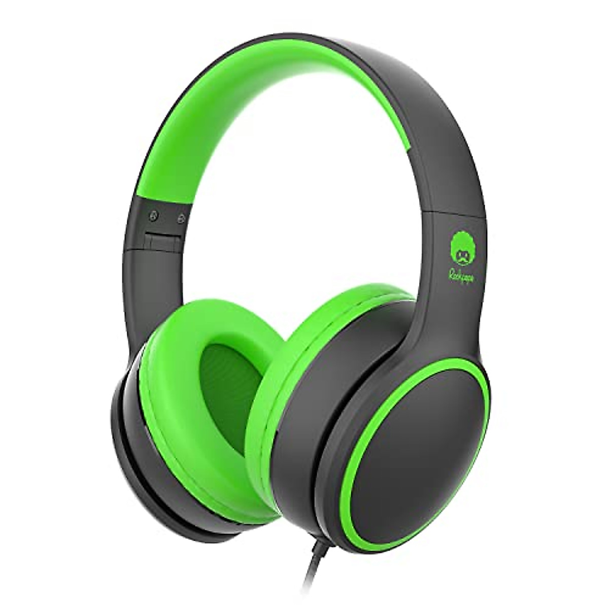 rockpapa E9W On-Ear Headphones with Microphone, Folding Wired Headphones with Mic & 5FT No-Tangle Cord, Portable Stereo Headphones for School Smartphone Computer Tablet Travel Black Green