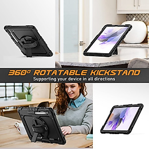 timecity Case for Samsung Galaxy Tab S8 Plus/ S7 FE 5G Case 12.4'' with Screen Protector & 360° Swivel Kickstand & Hand Shoulder Strap Case for Galaxy Tab S7 FE/ S8 Plus/ S7 Plus 12.4 inch -Black