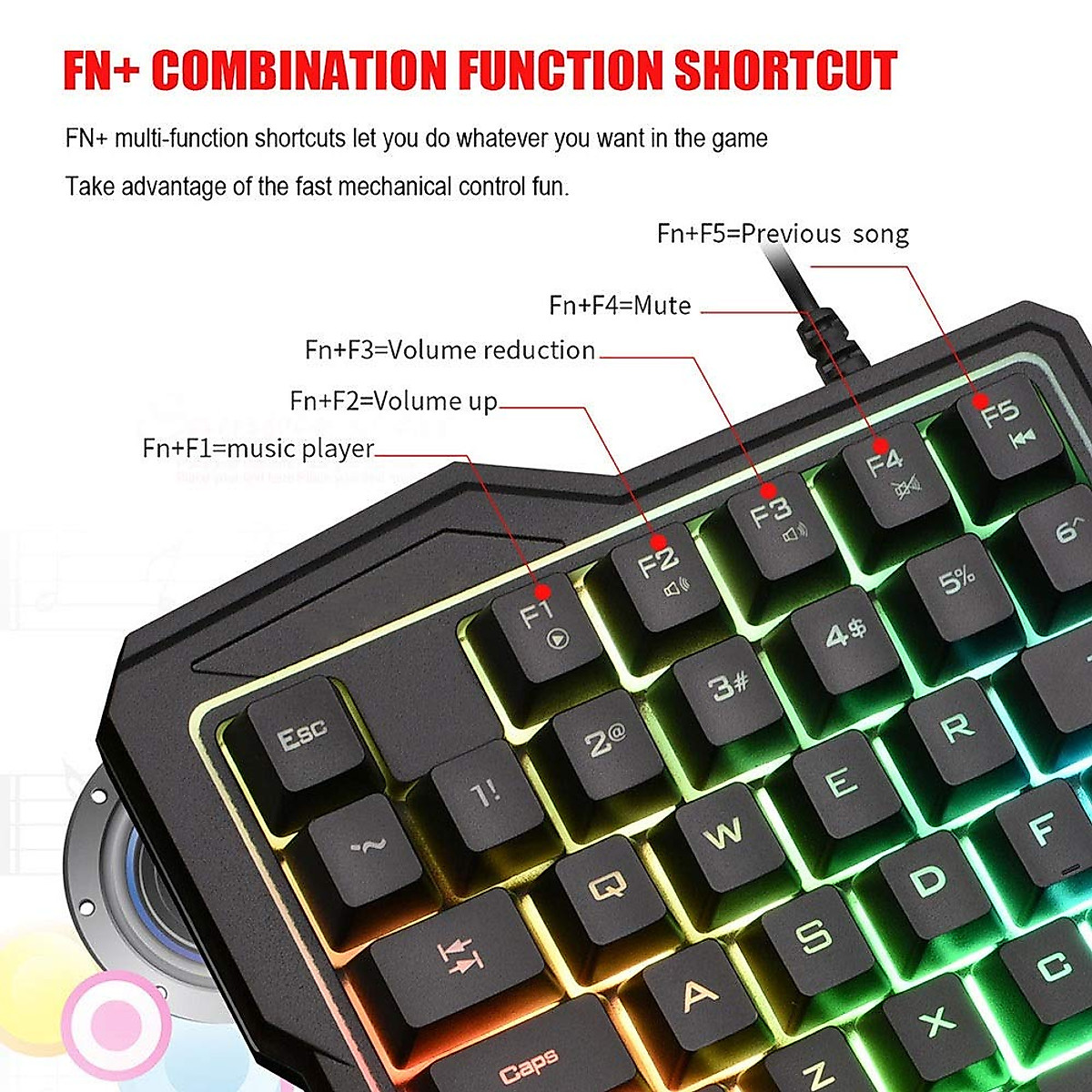 whdz USB Wired Mechanical Feeling Keyboard Mouse Set Ergonomic Single Hand Gaming Keyboard and Backlit Mouse Combo with Wrist Rest Support