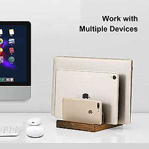 Booinxaa Vertical Laptop Stand Laptop Holder - Adjustable Dock, Dual Laptop Vertical Stand,Compatible with All MacBook Pro Air iPad Surfaces, Upright Laptop Holder for Desk,Handmade,Walnut Wood