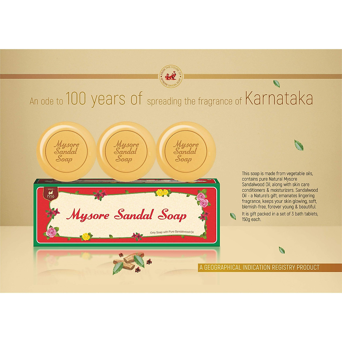 Mysore Sandal Soap, 150g (Pack of 3)