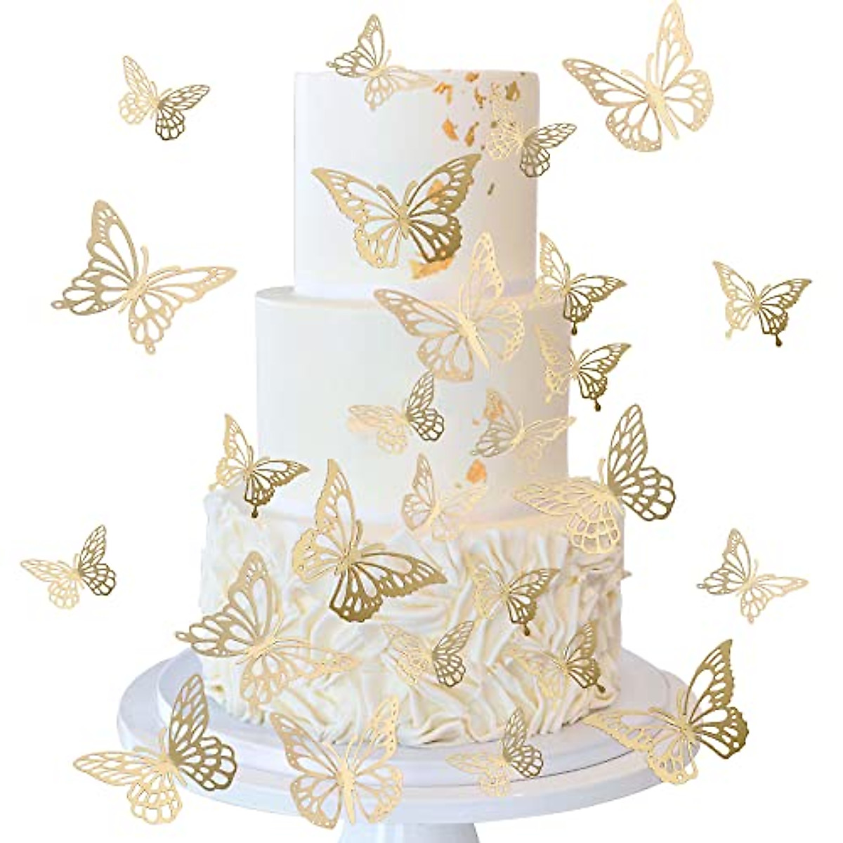 40 PCS Laser 3D Butterfly Cupcake Toppers Hollow Arts Butterfly Cake Decorations for Baby Shower Wedding Fairy Birthday Party Supplies Butterfly Wall Sticker Decoration Mixed Styles Gold