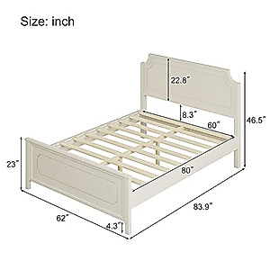 Harper & Bright Designs Queen Size Platform Bed with Headboard and Footboard, Rubber Wood Queen Bed Frame with Sturdy Slat for Bedroom, No Box Spring Need, Easy Assembly (Ivory White)