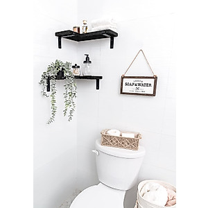 Mkono Corner Wall Shelves Rustic Wooden Floating Corner Shelves Display L Shapped Storage Organizer Displays for Home Living Room Barthroom Bedroom Office, Set of 2, Black