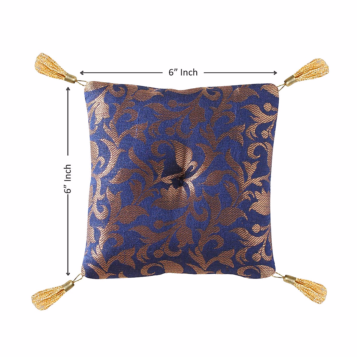 Singing Bowl Cushion For Tibetan Handmade Brocade Art Silk Square Cushions Home Decor Jewelry display (6" x 6" Inch, Navy Blue)