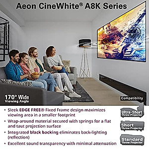 Elite Screens Aeon CineWhite A8K, 150" Diag, 16:9 Aspect Ratio, ISF Certified 8K Ultra HD Home Theater Fixed Frame Edge Free Projection Sound Transparent Perforated Weaved Screen, AR150H-A8K
