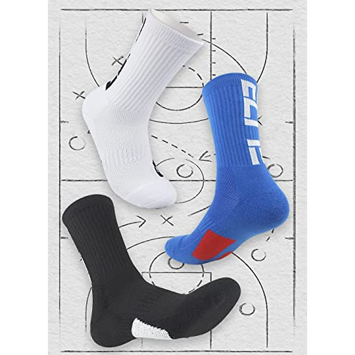 Podinor Elite Basketball Crew Socks for Men and Women, Cushion Performance Athletic Black Basketball Socks