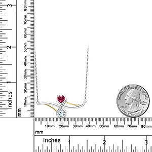 Gem Stone King 925 Sterling Silver and 10K Yellow Gold Red Created Ruby and Sky Blue Aquamarine with Lab Grown Diamond Pendant Necklace For Women (1.08 Cttw with 18 Inch Silver Chain)