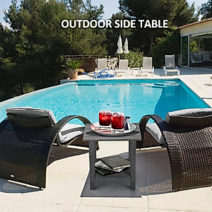 LOENIY 2 -Tier Outdoor Side Table HDPE Adirondack Table Patio Side Table Weather Resistant End Table Small Outdoor Table (Grey, Rectangle)