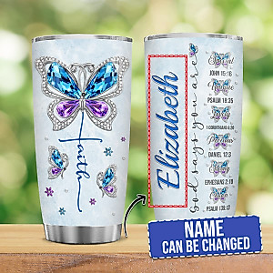 wowcugi Personalized Christian Gifts For Women Faith Tumbler 20oz 30oz Inspirational Stainless Steel Insulated Tumblers Coffee Travel Mug Spiritual Jesus Religious Christians Gift, Butterfly 1