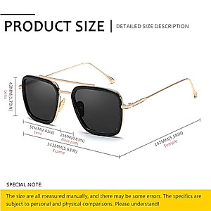 Polarized Retro Square Sunglasses Men Women Vintage Rectangular Metal Pilot Black Shades Eyeglasses