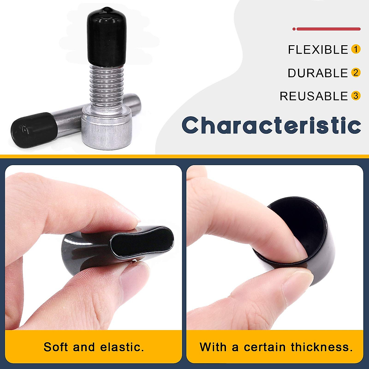 Hilitchi 48 Pcs Black Vinyl Flexible Pipe Post Bolt Screw Rubber Thread Protector Cover Pipe Post Rubber End Caps(1/4inch to 1 1/2inch)