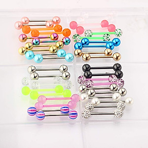 Suotarn 40pcs 14G Tongue rings For Women Stainless Steel Straight Tongue Barbell UV Acrylic Plastic Tongue Piercing Jewelry Nipple Piercings 5/8" Glow in Dark Flexible Retainer Body Jewelry for Men