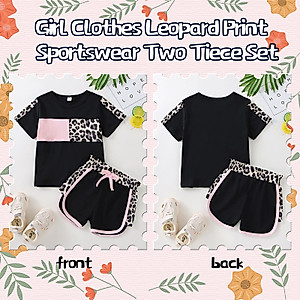 2 Years Old Girl Clothes Little Girls Summer Outfits For Girls Cute Baby Short Sleeve Leopard Tops T-shirt + Camo Shorts Sport Suits Tracksuit Girl Summer Outfits Set Black Leopard 2-3T 100cm